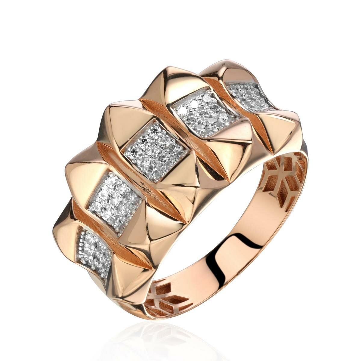 Кольцо, красное золото, 585 проба, родирование, фианит