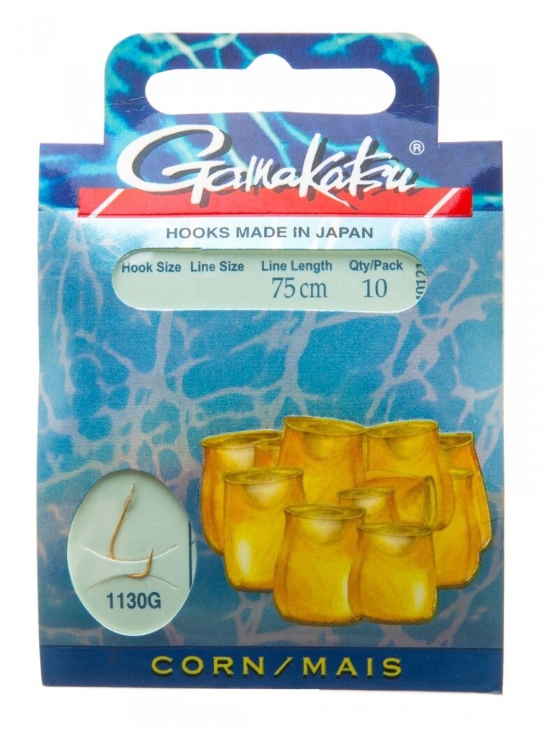 Крючок с поводком для рыбалки Gamakatsu BKS-1130G (CORN) №14, леска 0,14mm - 75cm ( упк. по 10шт.)