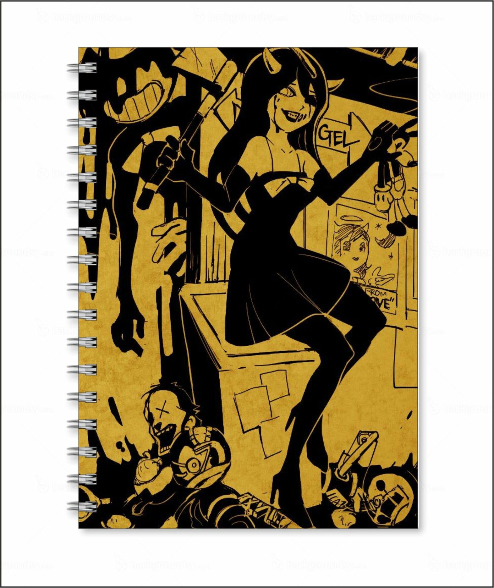 Тетрадь формата А5 с принтом "Бенди и чернильная машина"