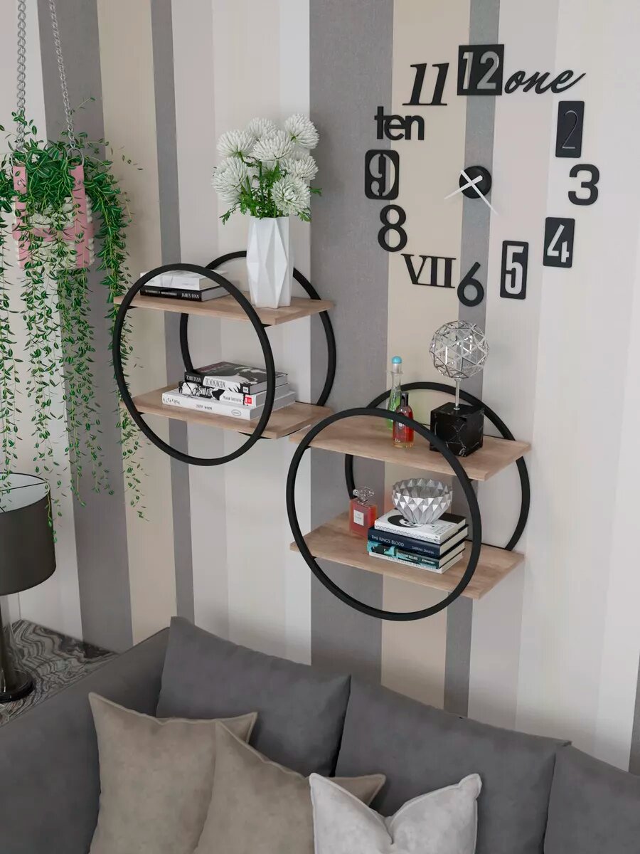 Набор полок круглых настенных черных-дуб - ЧД