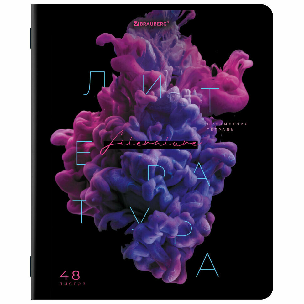 Тетрадь предметная PIGMENT 48 л, глянцевый УФ-лак, литература, линия, подсказ, BRAUBERG, 404766, 30 штук, 404766