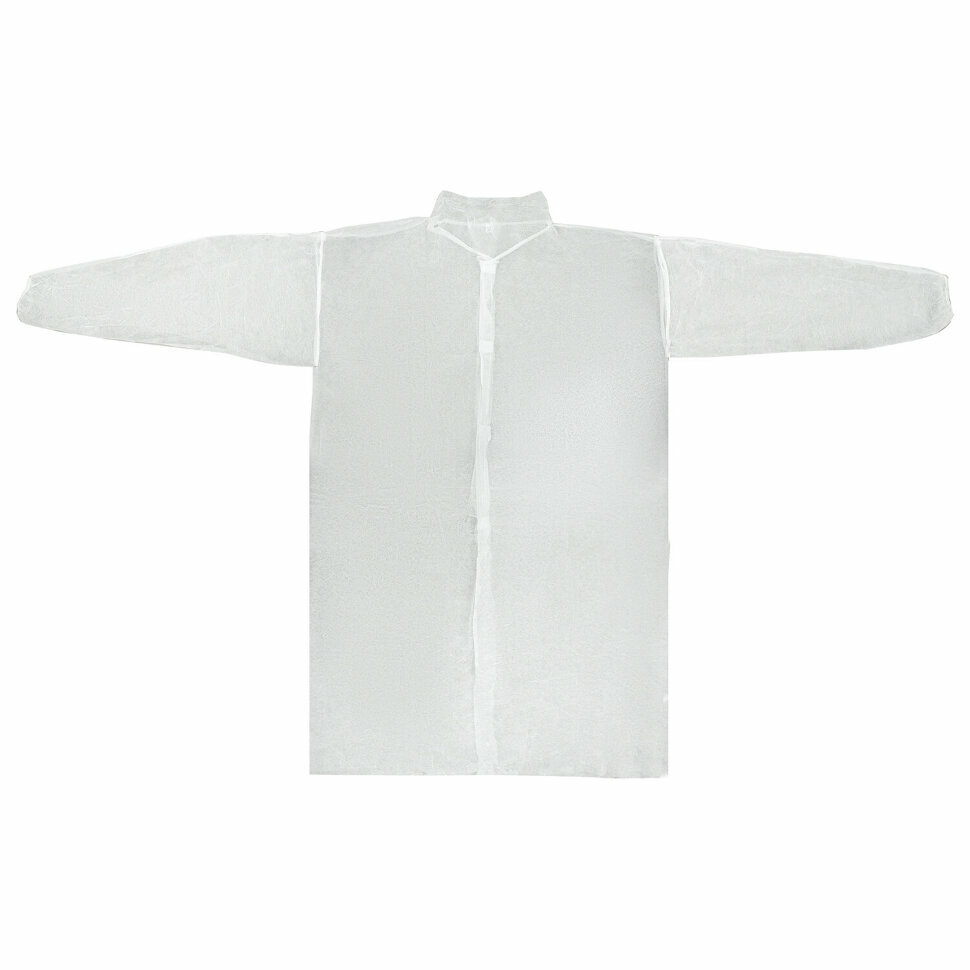 Халат одноразовый белый на липучках комплект 10 шт, XXL, 56-58 размер, 110 см, рукав на резинке, 25 г/м2, KLEVER, 631243