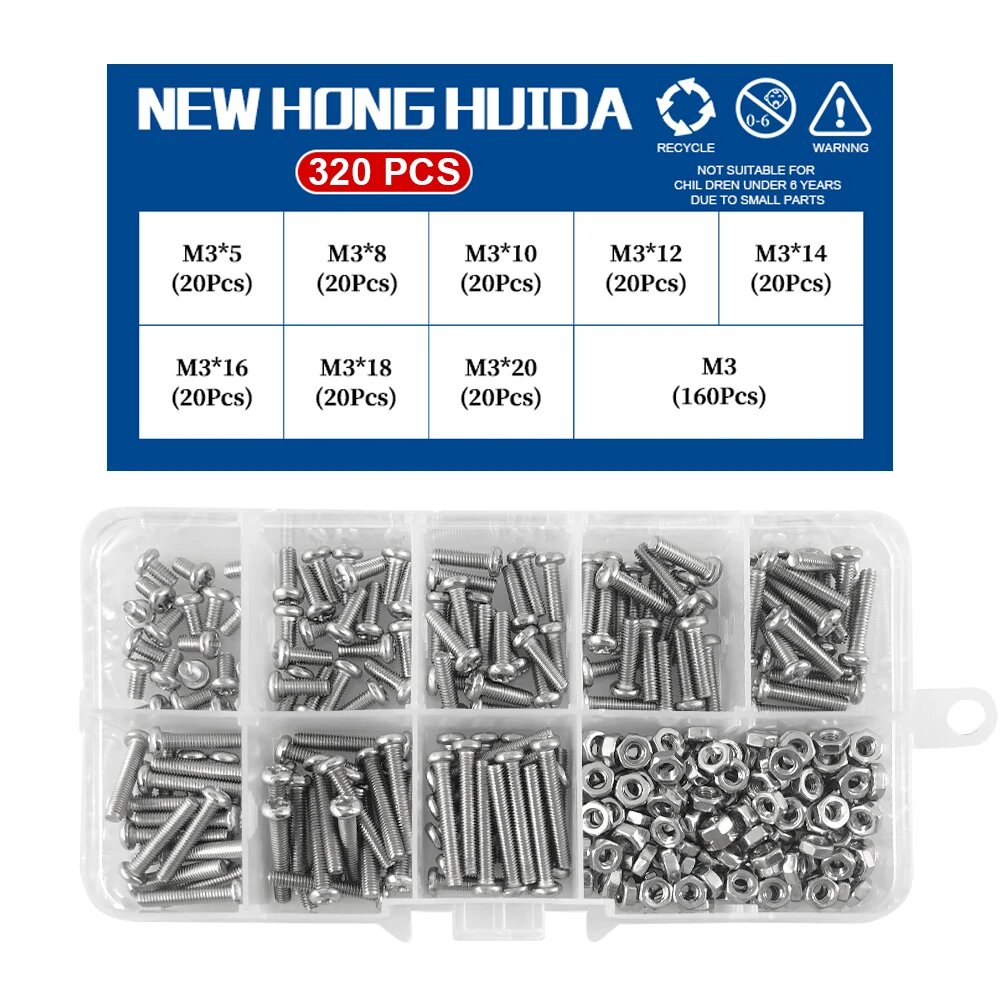 Набор винтов из нержавеющей стали M1-M3 M3 (320Pcs)