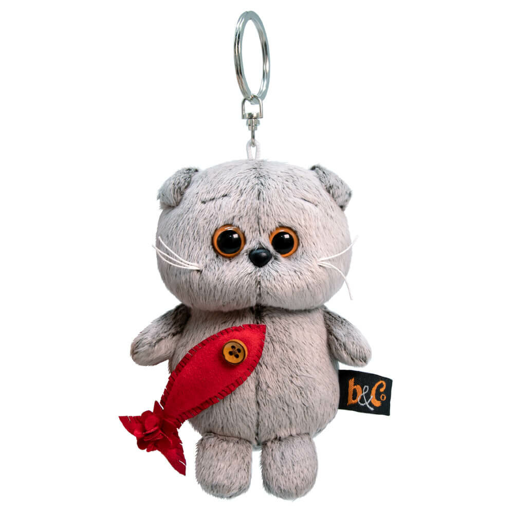 Мягкая игрушка BUDIBASA - брелок-игрушка Кот Басик с рыбкой, 12 см