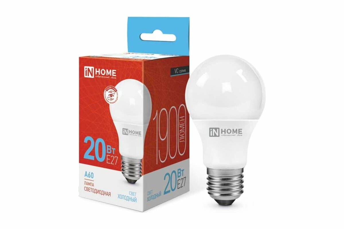 IN HOME LED-A60-VC Светодиодная лампа 20W 230V E27 6500K 1900 лм 4690612020310