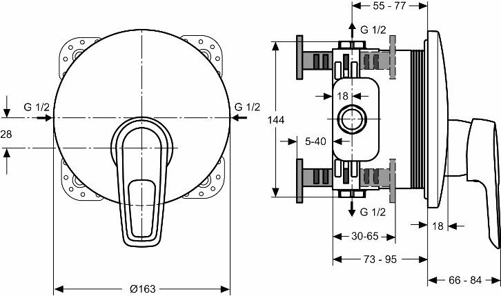 Смеситель Ideal Standard Ceramix, для душа, встраиваемый, латунь, серебристый