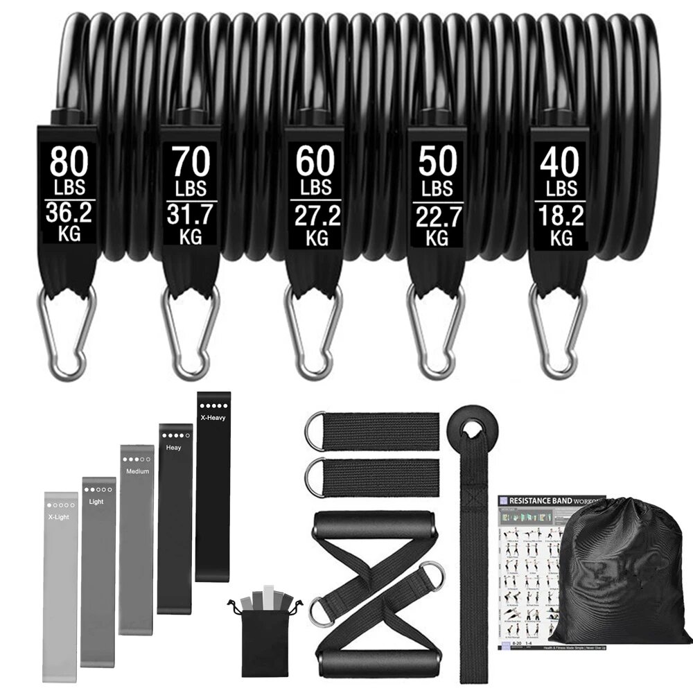 Резиновый эспандер 300 фунтов Черный, SET-300LB-17PCS