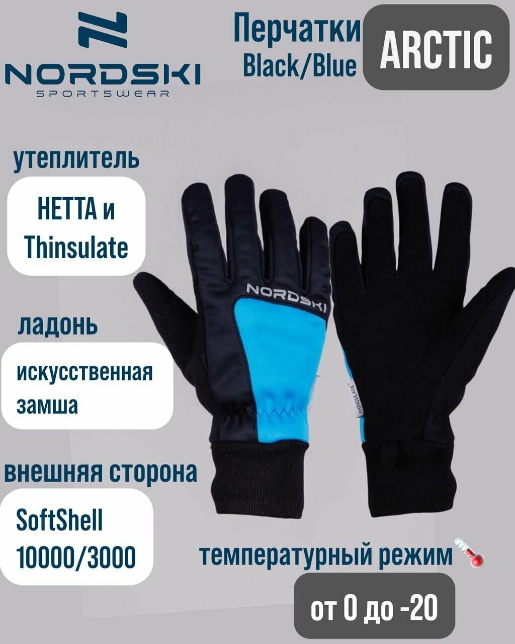 Перчатки Nordski Arctic Black/Blue NSU354170, XS