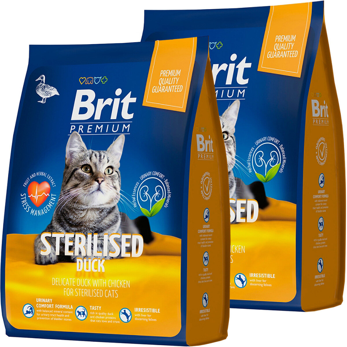 BRIT PREMIUM CAT DUCK & CHICKEN для взрослых кастрированных котов и стерилизованных кошек с уткой и курицей (8 + 8 кг)