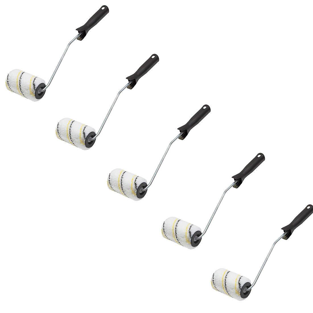 Валик малярный микрофибра 100 мм стержень 6 мм ворс 9 мм для водной основы с ручкой удлиненный (5 шт.)