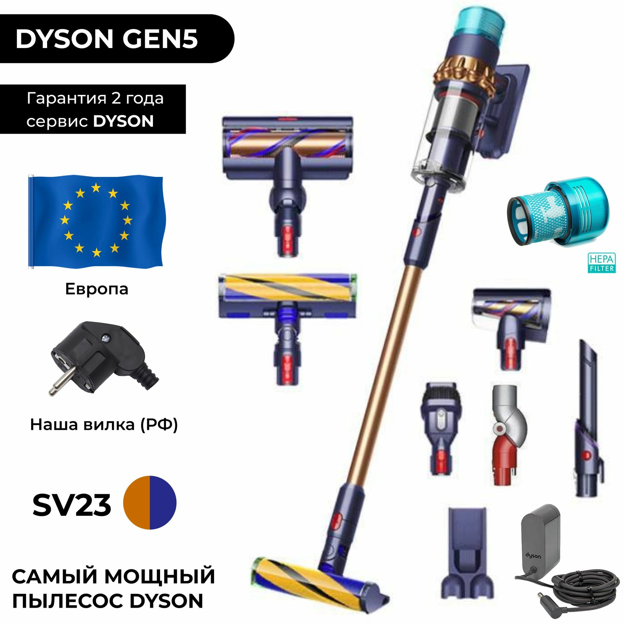 EU Dyson Gen5 Detect Absolute SV23 Prussian blue 447002-01 беспроводной пылесос (РФ вилка)