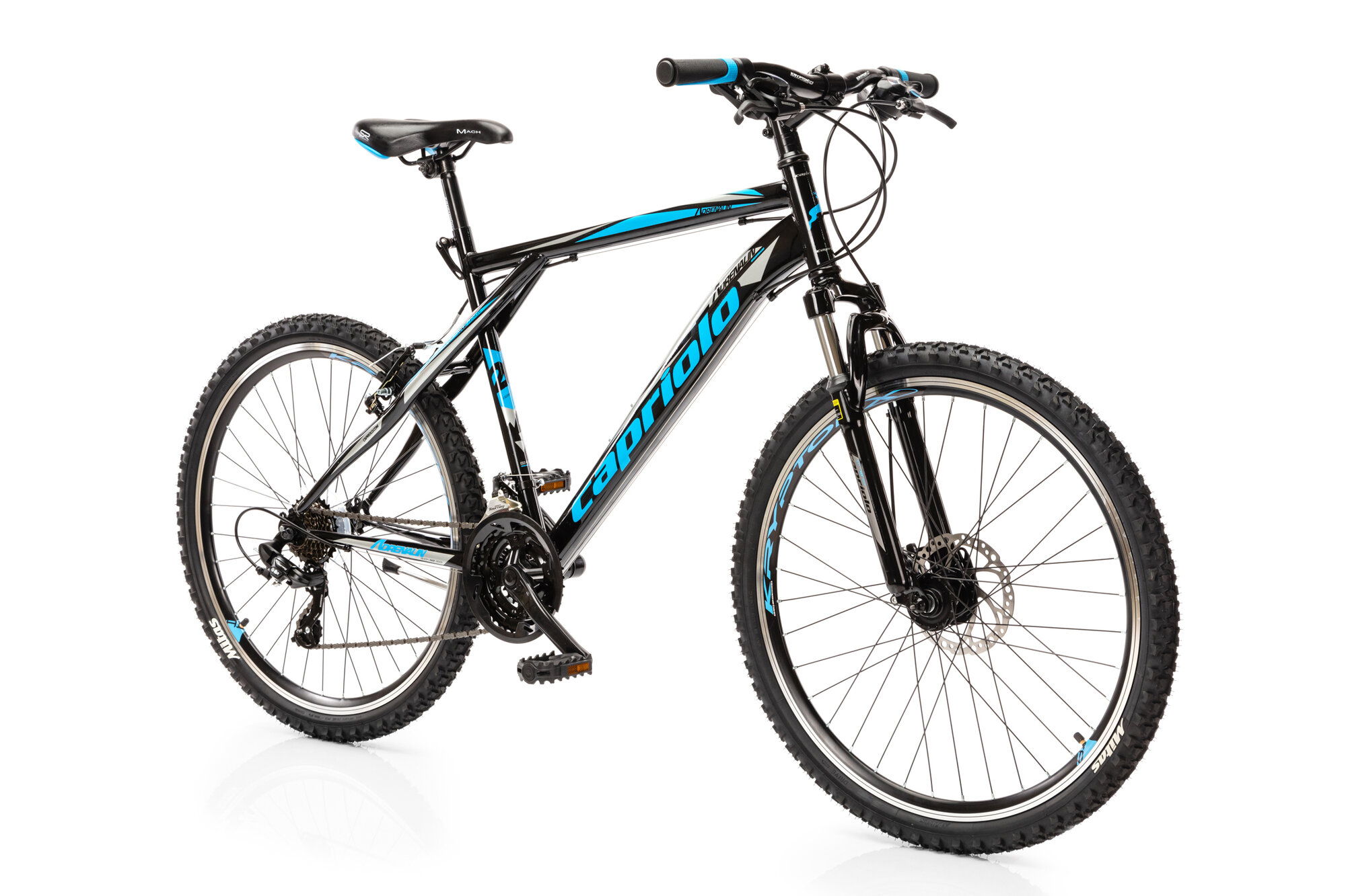 Велосипед CAPRIOLO MTB ADRENALIN (3 X 7), рама сталь 20', колёса 26' (чёрный - синий), нагрузка до 130кг