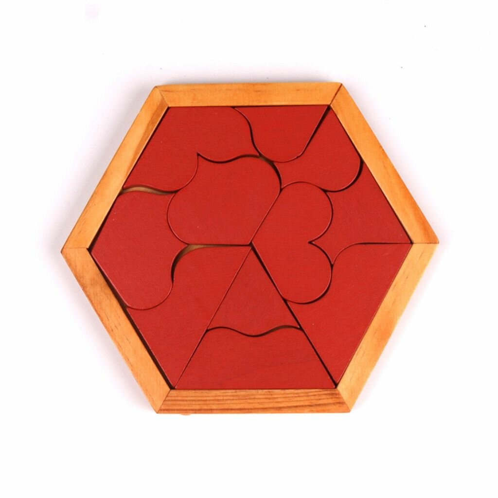 Настольная игра, Деревянный шестиугольный геометрический пазл - Шестиугольник в форме сердца, 1 комплект