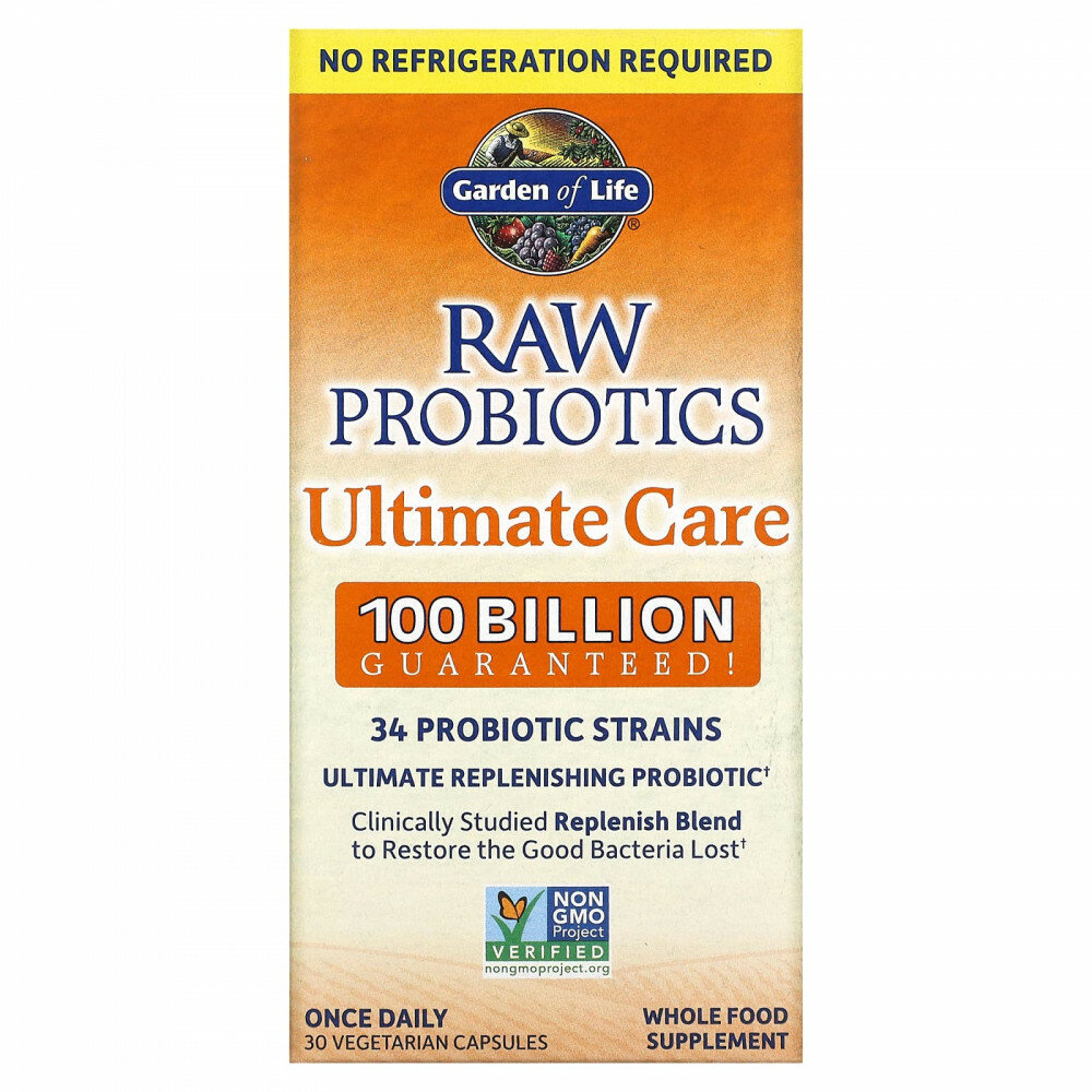 Garden of Life, RAW Probiotics, Ultimate Care, длительного хранения, 30 вегетарианских капсул