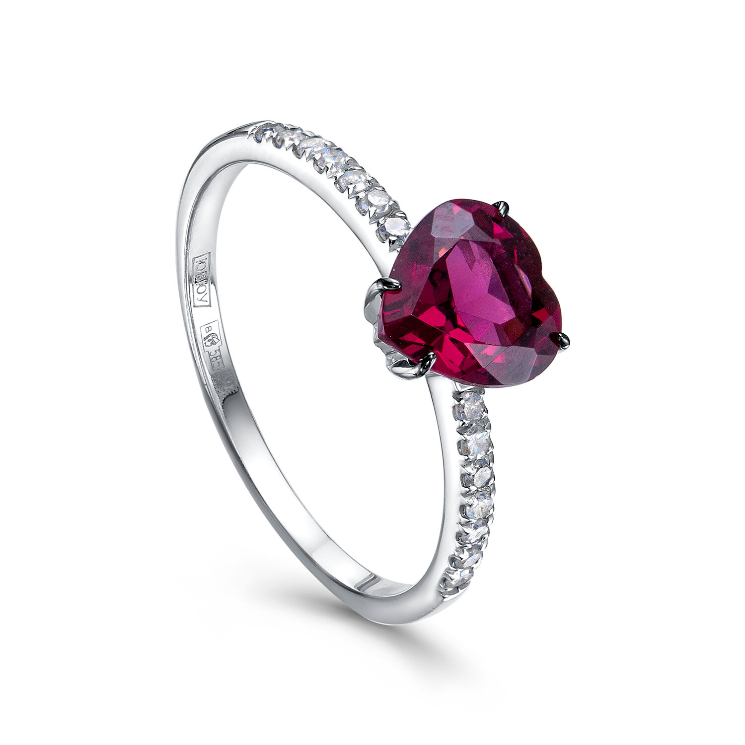 Кольцо помолвочное, белое золото, 585 проба, бриллиант, родолит