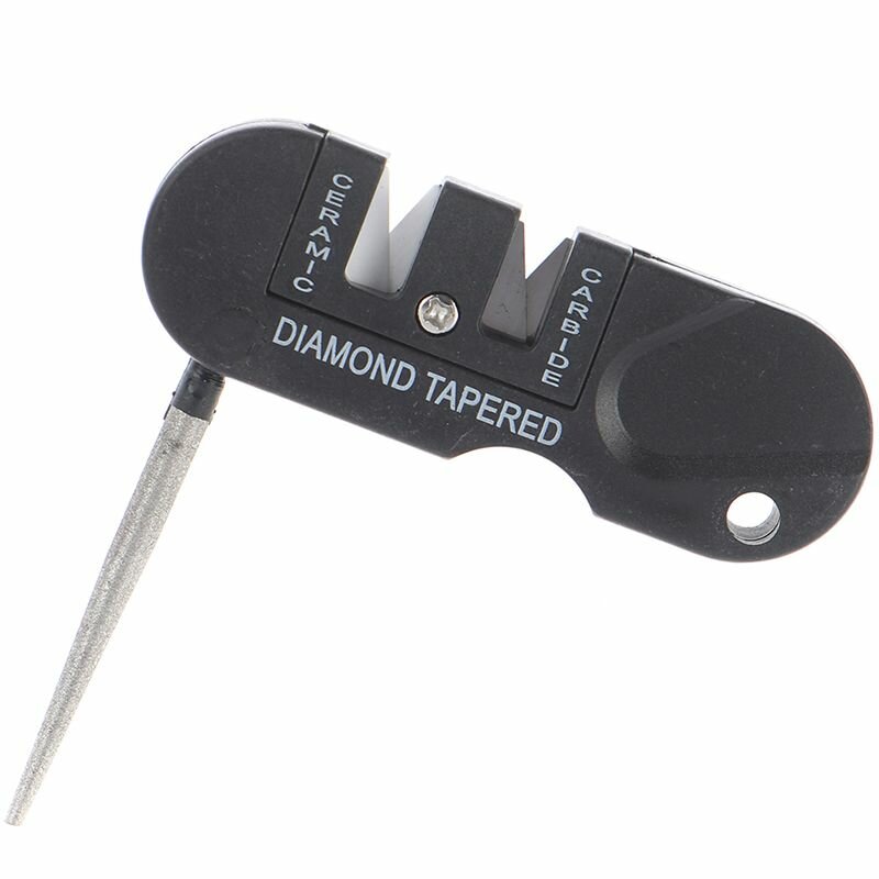 Точилка для ножей и ножей 3 в 1 с вольфрамом, керамикой и карбидом компактная и удобная для заточки лезвий любого типа, с отверстием для брелка