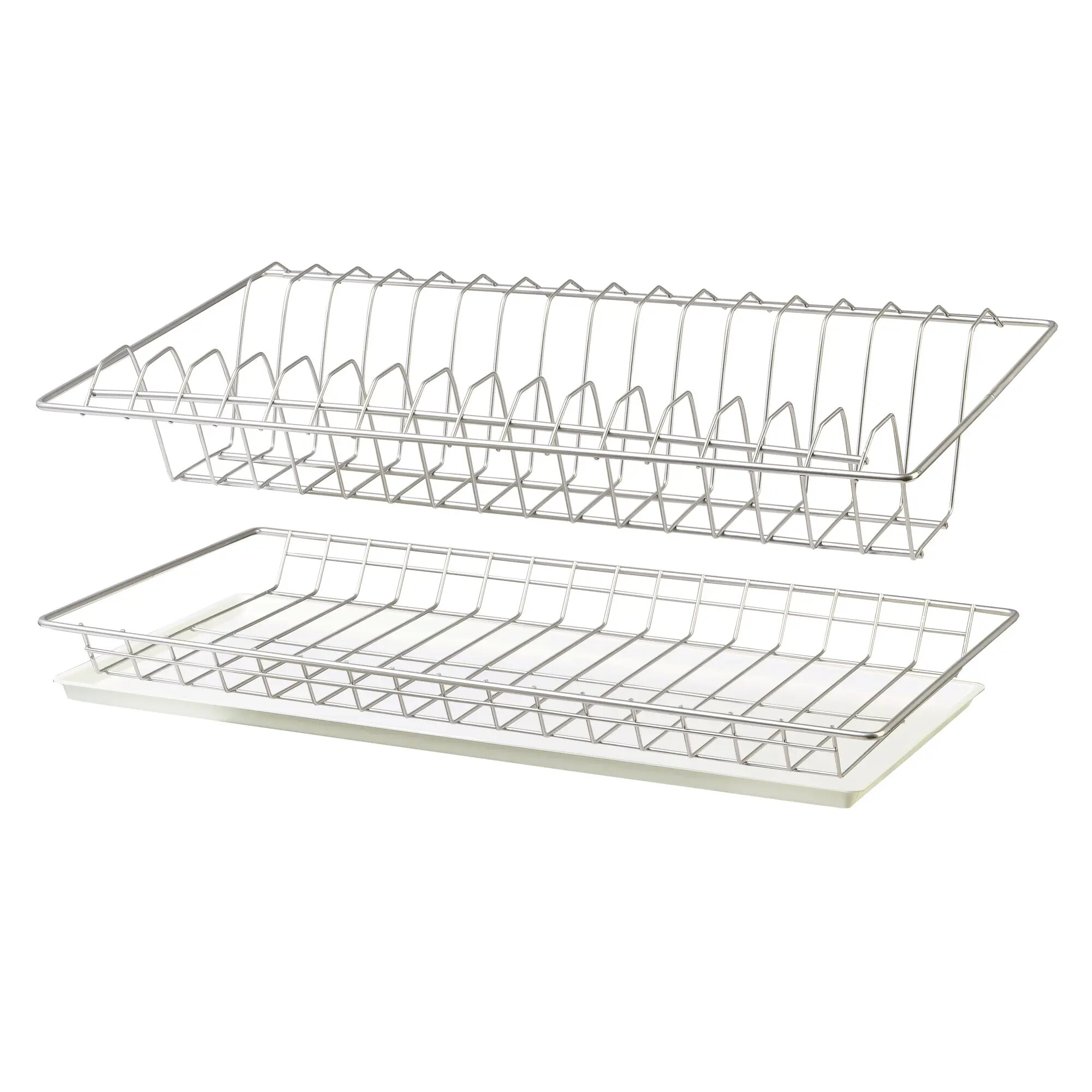 Двууровневый металлический посудодержатель для шкафа серебристого цвета 46.8×11.7×26.1 см