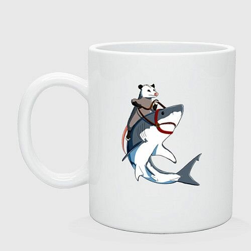 Опоссум верхом на акуле Керамическая кружка