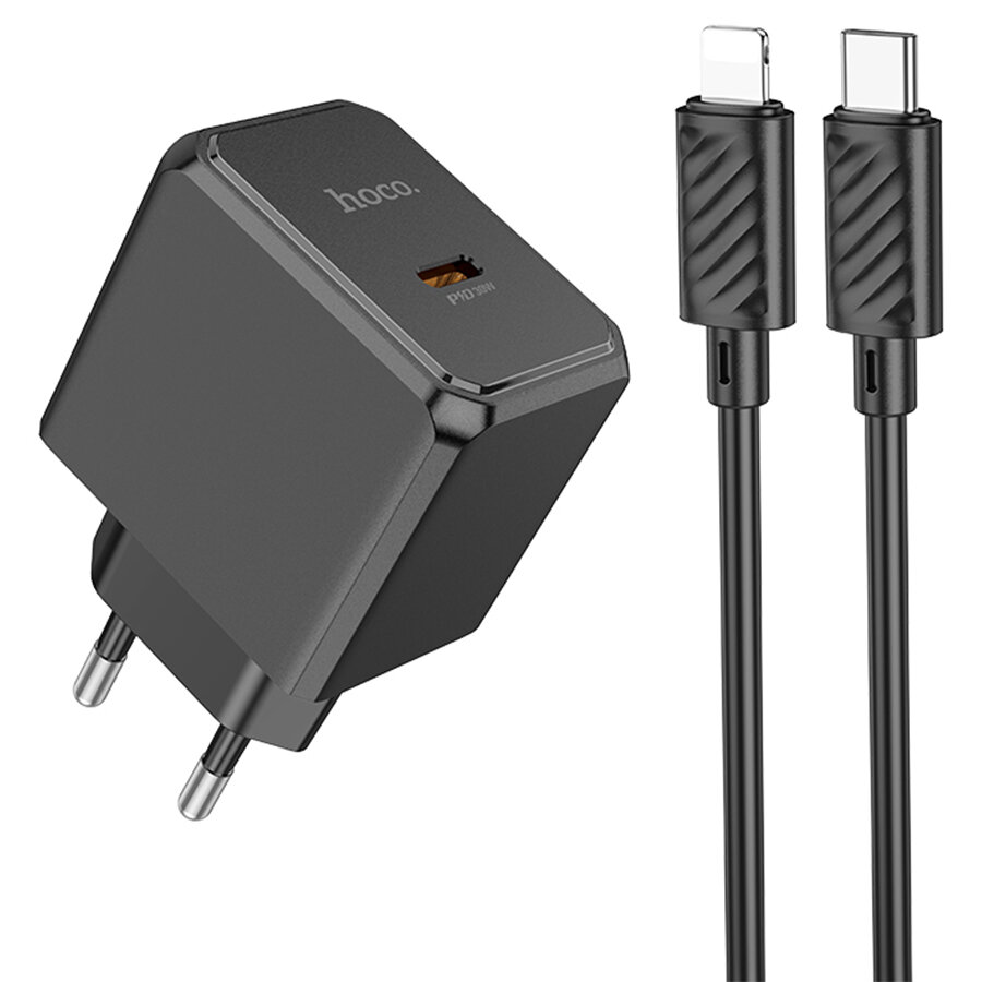 Сетевое зарядное устройство HOCO CS15A Ocean 1xUSB-C с Кабелем Type-C - Lightning, 30W, черный