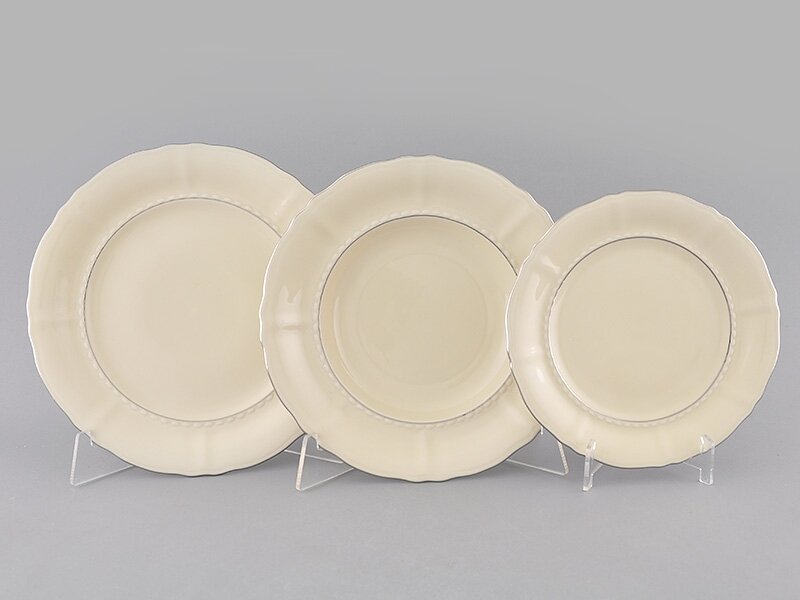 Набор тарелок на 6 персон 18 предметов (Отводка Платина) Слоновая кость, Соната 07560119-1138, Leander