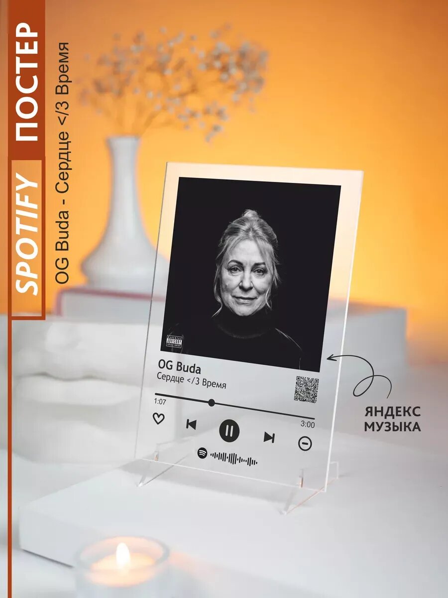 Подарок другу спотифай постер OG Buda - сердце </3 время