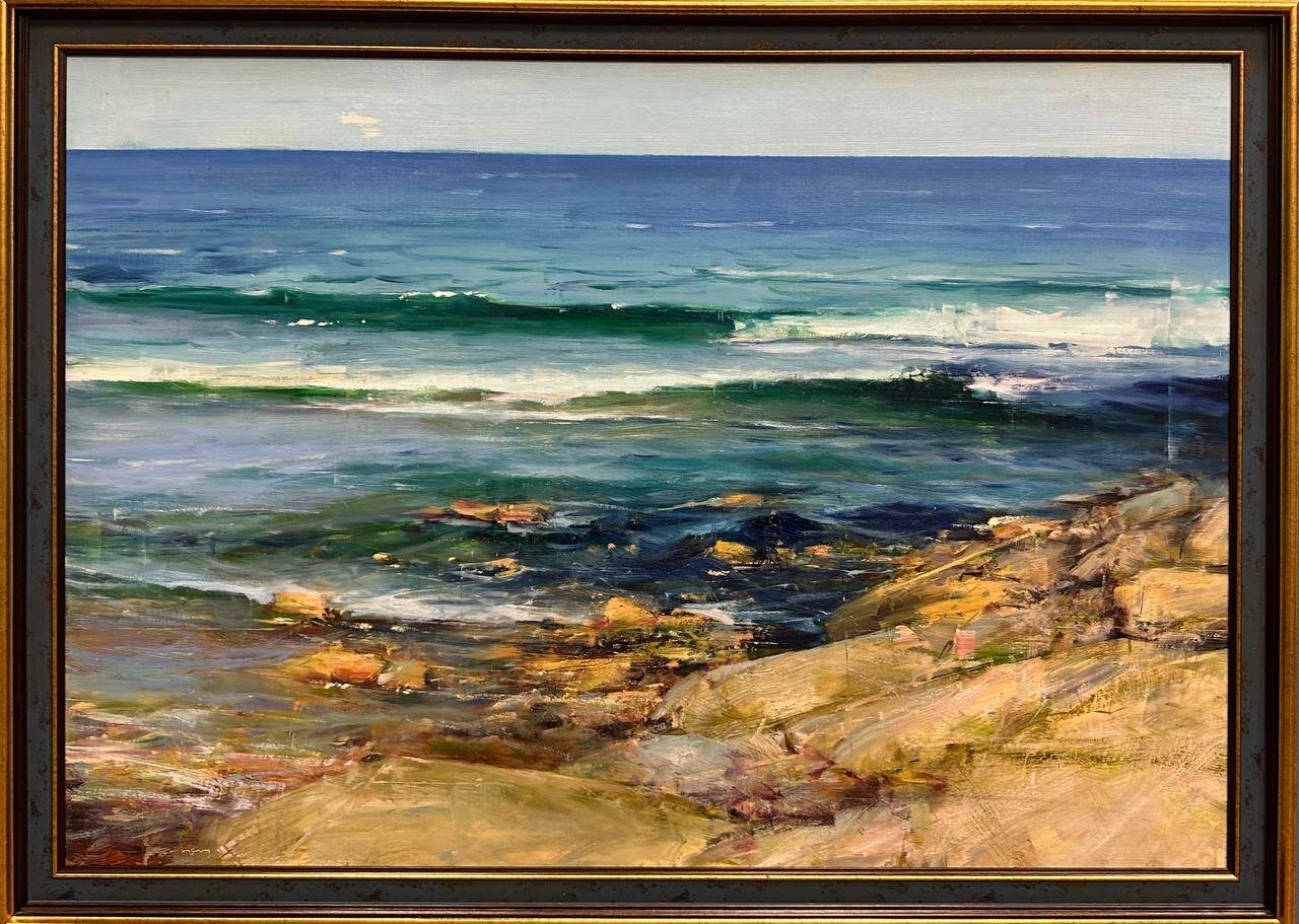 Картина маслом на мдф, морской пейзаж, современные картины "Средиземноморский берег"