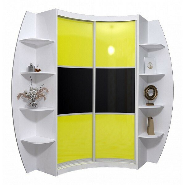 Радиусный шкаф-купе DoorDoor-21, угловой, вогнутый, белый / желтый / черный 160x220x160 см, цвет на заказ