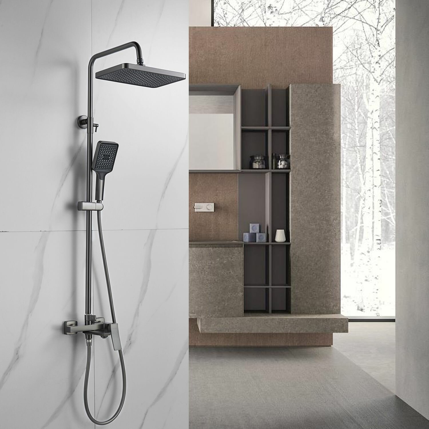 Душевая стойка со смесителем, тропическим душем и изливом Shevanik S4436