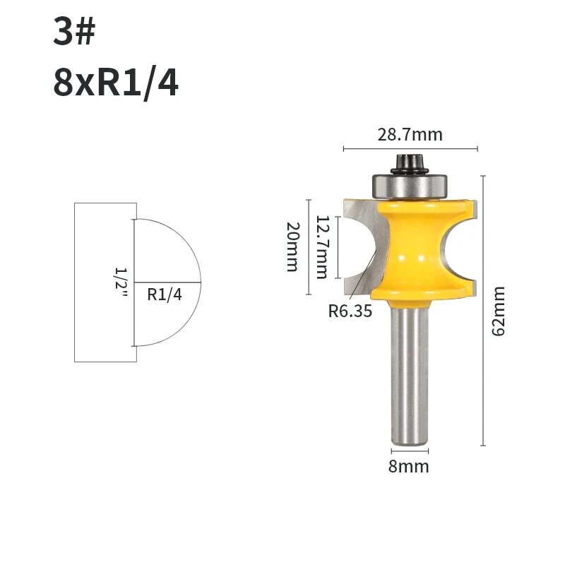 YUSUN 8 мм хвостовик бычий нос радиус Бит маршрутизатор деревообрабатывающий Фрезерный резак для деревообрабатывающих инструментов 8xR6.35x28.7