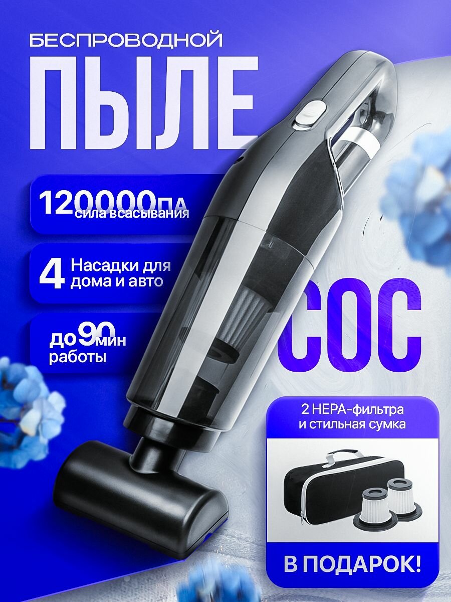 Пылесос для автомобиля, автомобильный пылесос беспроводной мощный.
