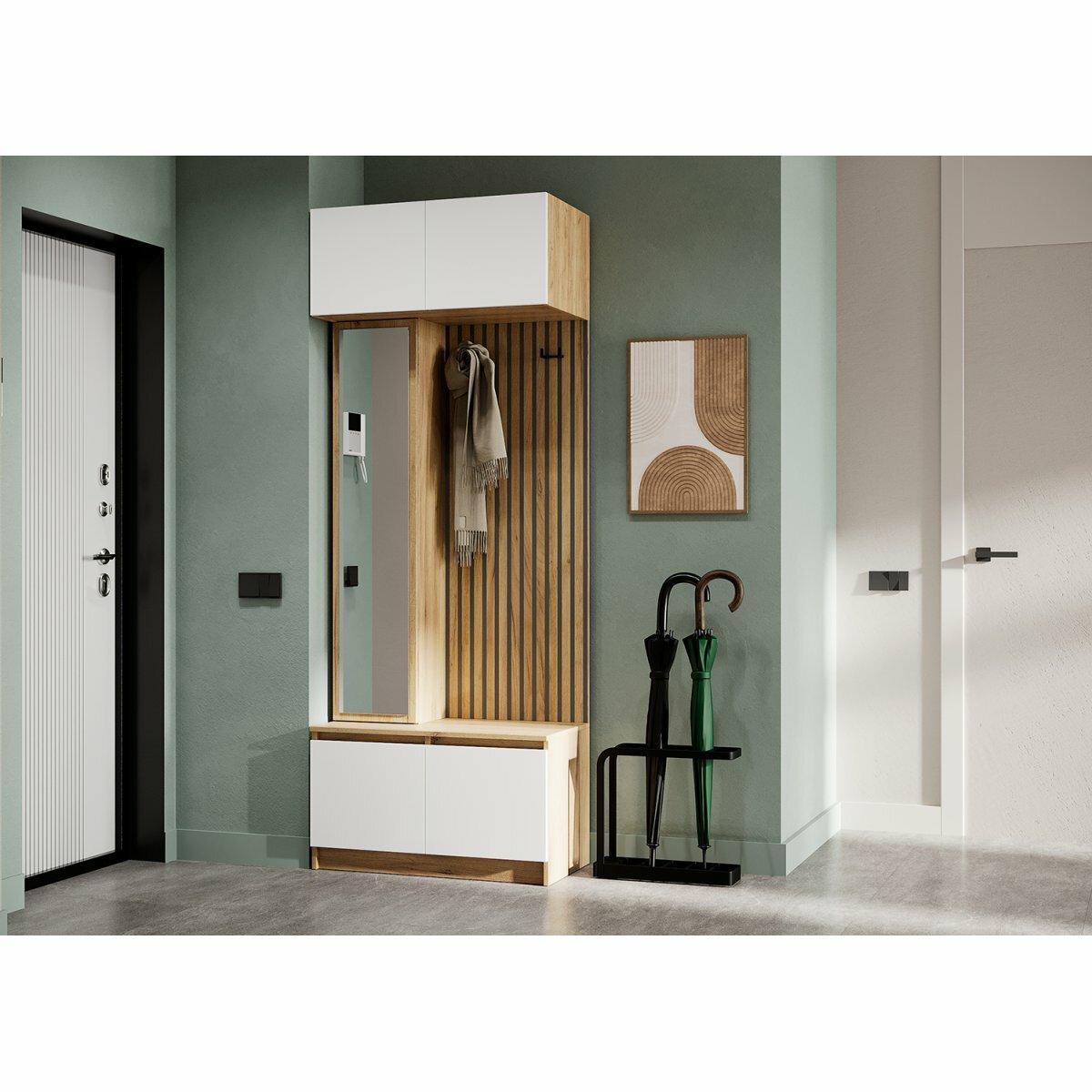 Прихожая "Бостон Лайт" с антресолью, 80х41,5х210 см, Дуб Крафт золотой/Белый (Гладкий)