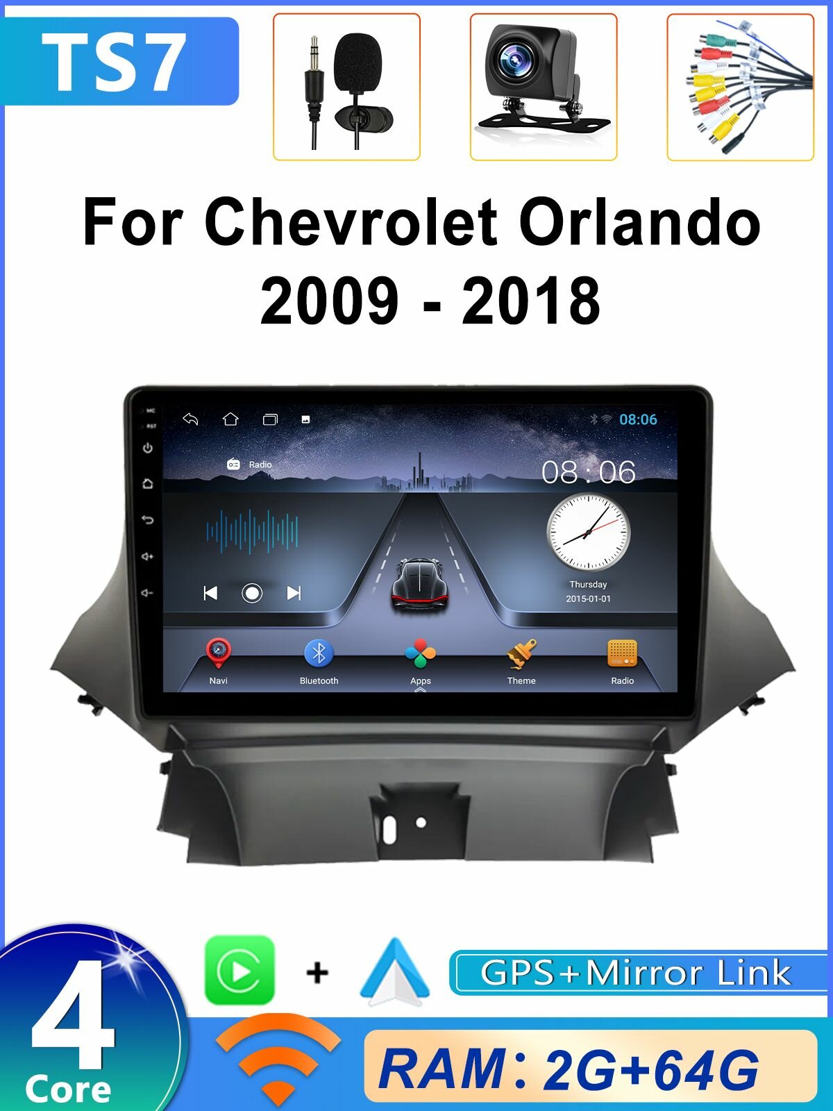 Штатная магнитола Chevrolet Orlando 2009 - 2018, IPS BT Wi-Fi CarPlay GPS