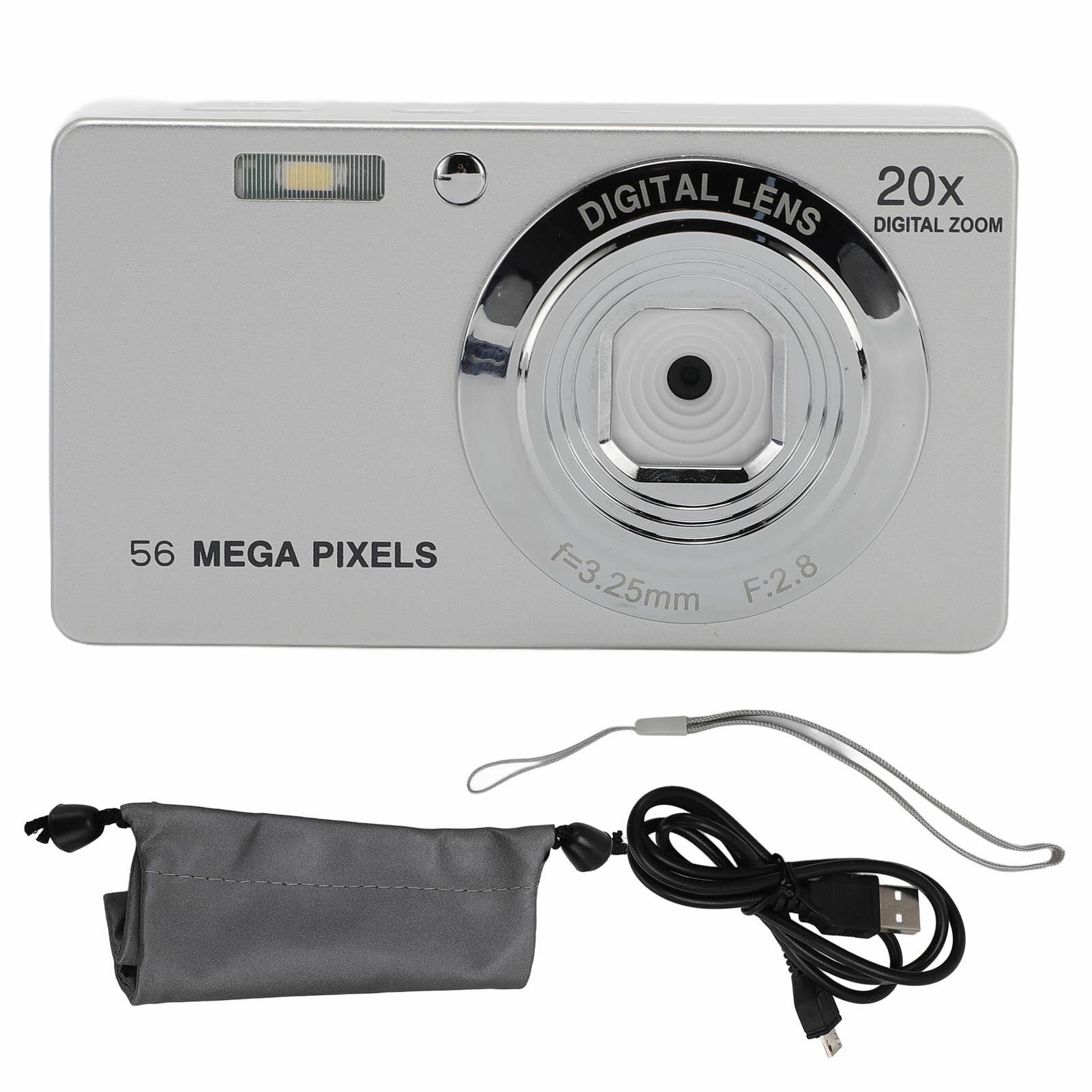 Цифровая камера 4K 56MP с автофокусом, компактная камера типа наведи и снимай с 20-кратным цифровым зумом, цветным ЖК-экраном 2,7 дюйма для фотосъемки в путешествии, 32G