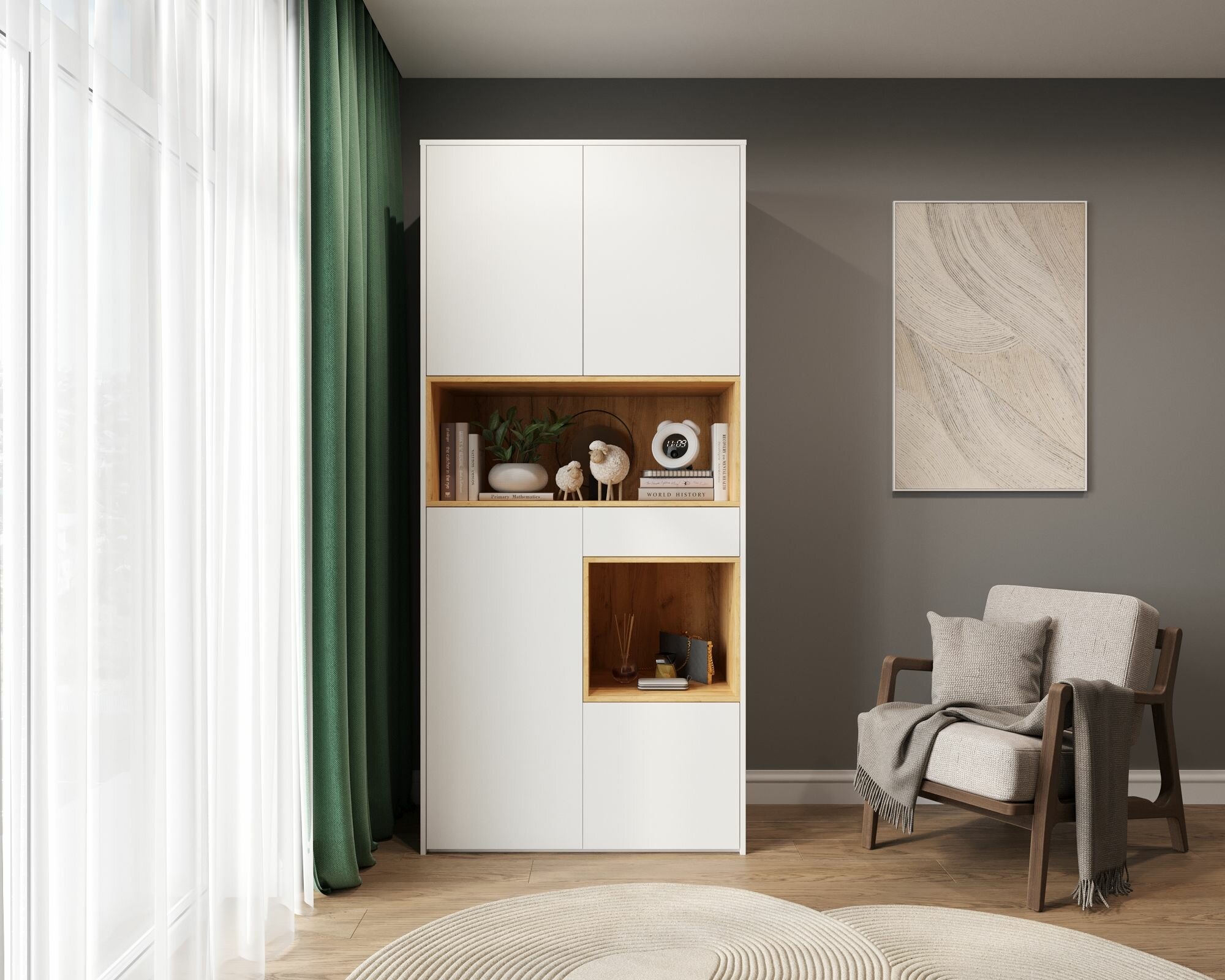 Шкаф распашной для одежды "Рокки 5" 100х220х52 Белый / Дуб крафт золотой