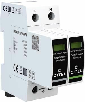 УЗИП CITEL DAC1-13VGS-11-275 (821730242), тип 1+2+3, защита однофазной сети TT или TNS, Imax 50кА, с дистанционной сигнализацией, технология VG