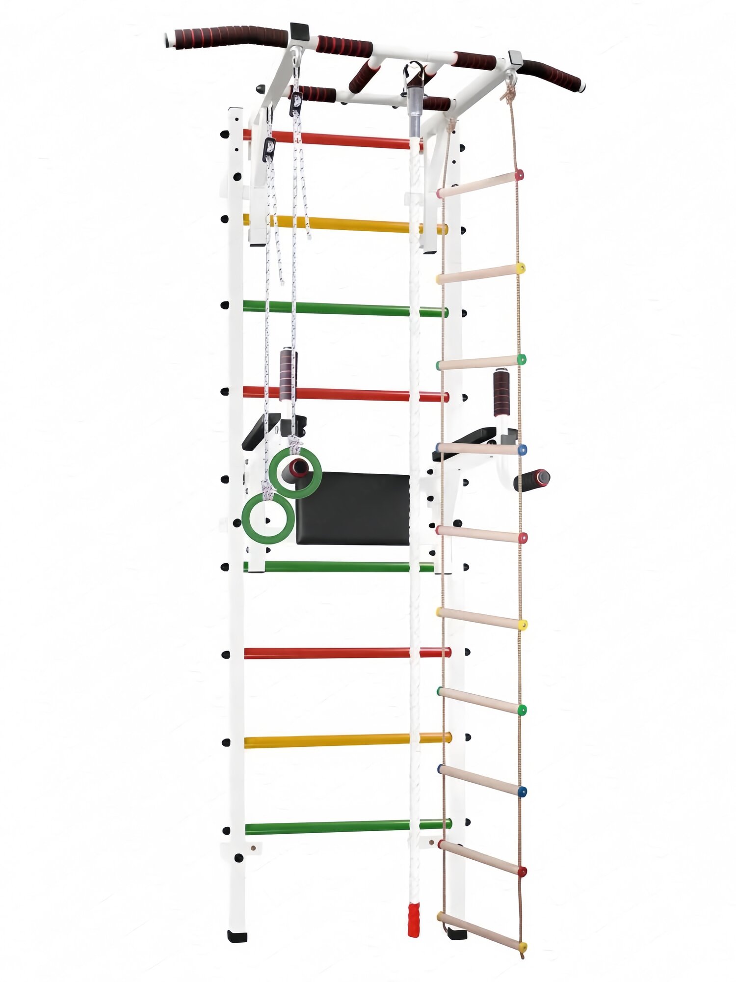 Шведская стенка с турником, брусьями, канатом, кольцами и лестницей Asta88 Белая
