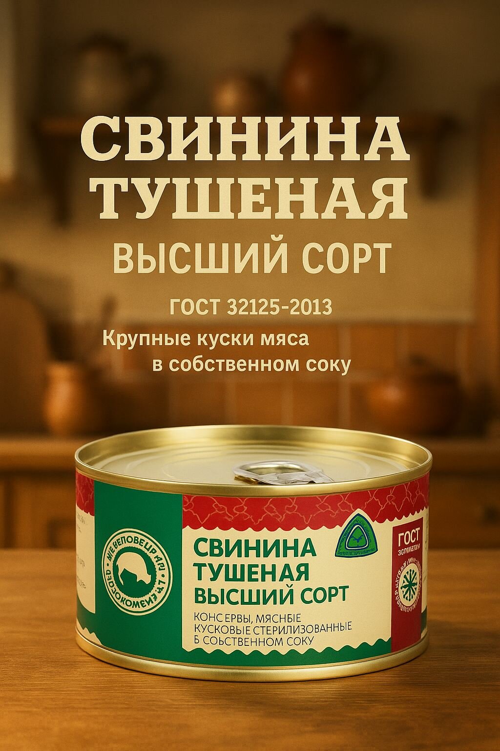 Череповецкий мясокомбинат консервы Свинина тушеная в собственном соку по госту 325 грамм, 12 банок