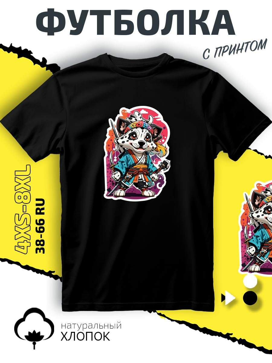 Футболка Самурайский кот аниме воин