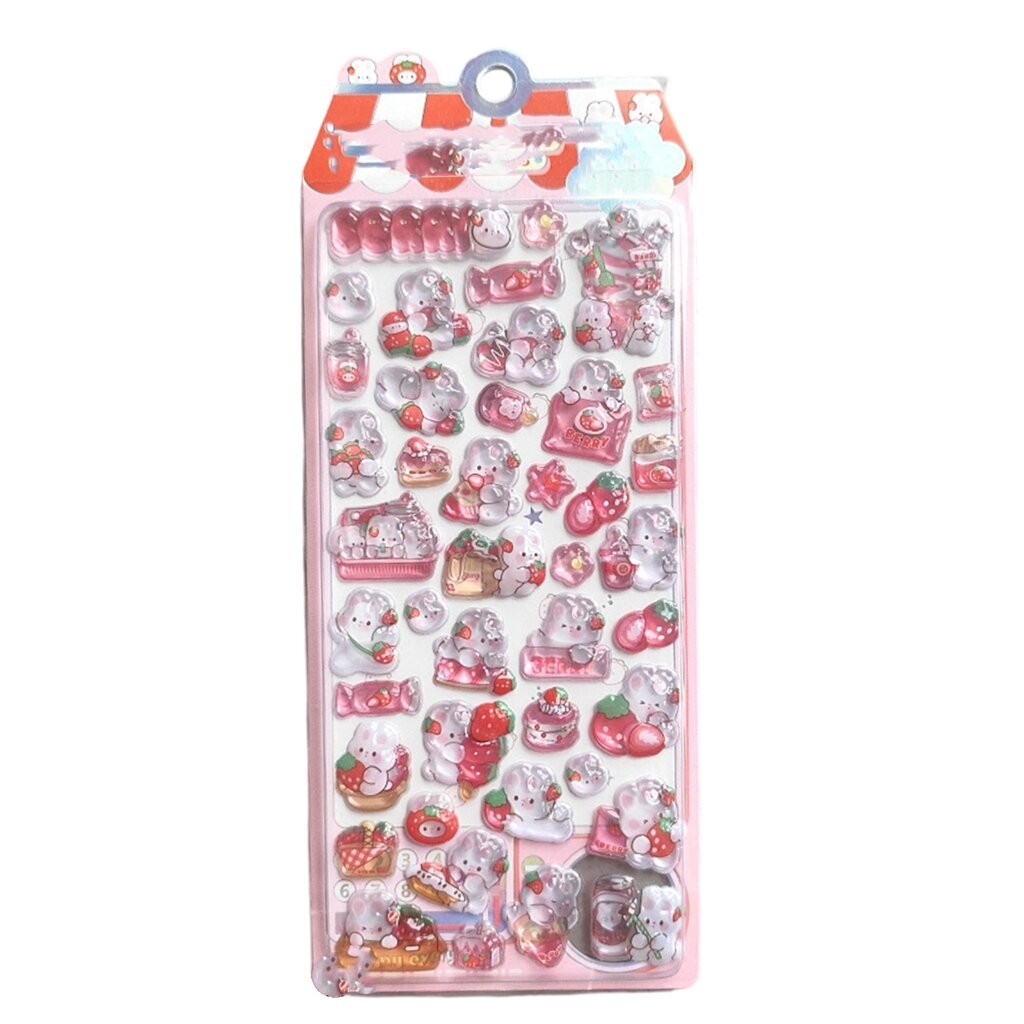 3D рельефные наклейки pink bunny cute strawberry bunny 4 случайных