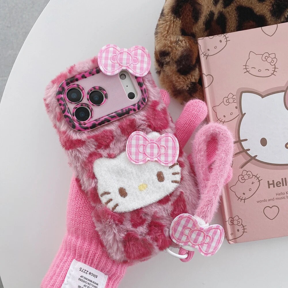 Плюшевый Зимний Чехол Sanrio Hello Kitty Для iPhone С Милым Розовый, With Lanyard, For iPhone 15Pro