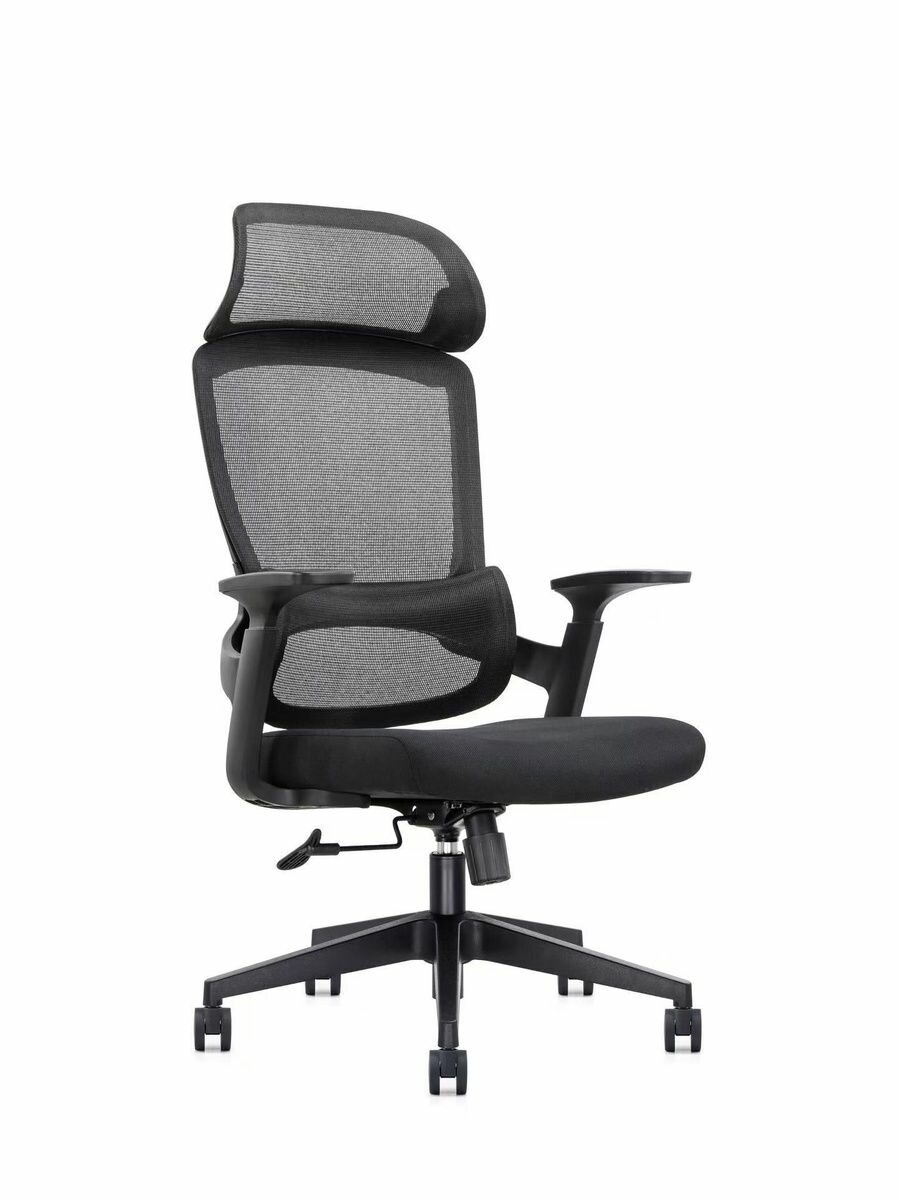 Кресло компьютерное офисное Цифра, сетка, ткань, черный