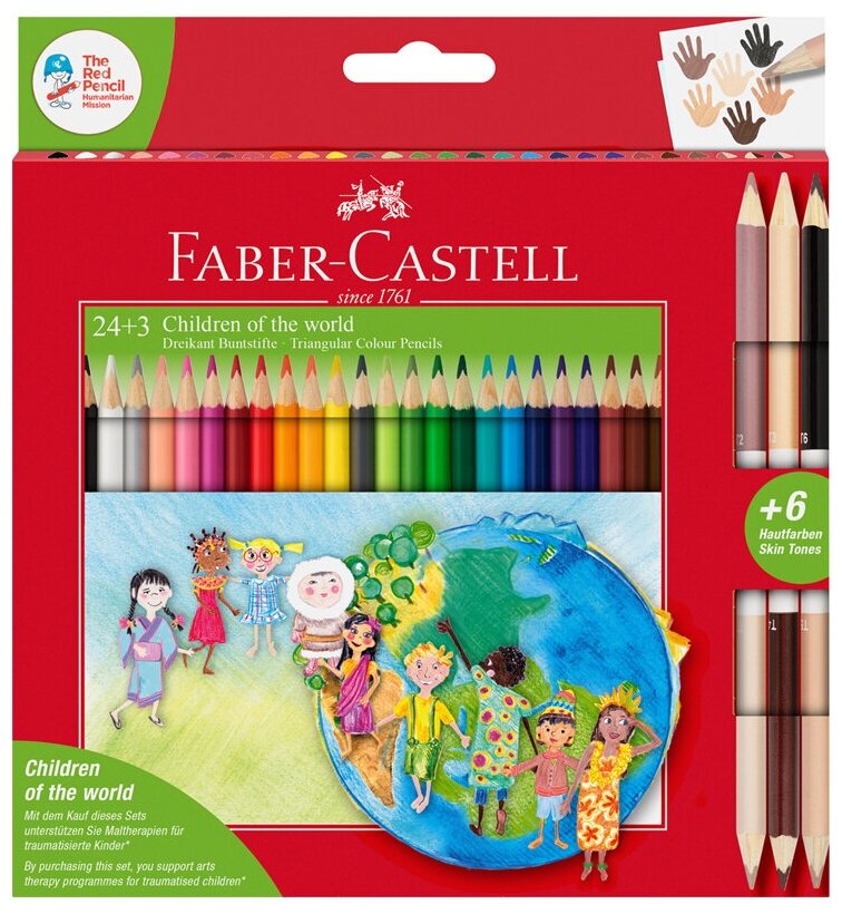 Карандаши цветные Faber-Castell Дети мира, 24цв, трехгран, заточ.+6цв, карт. упак.