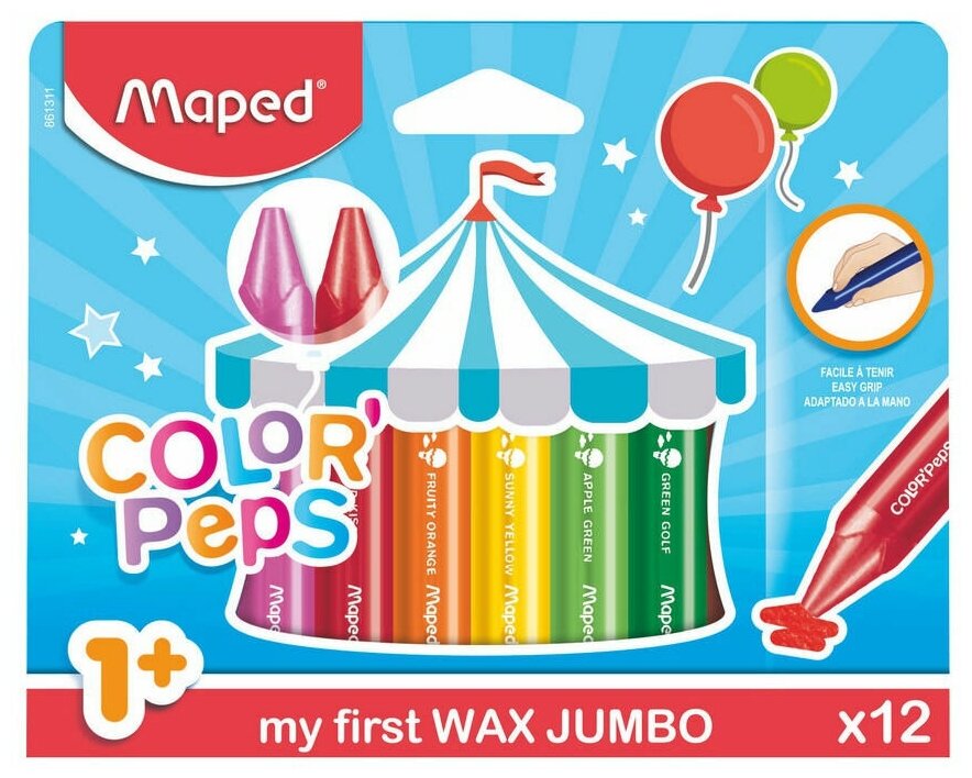 Мелки Maped Color'Peps, восковые, 12 шт, для детского творчества
