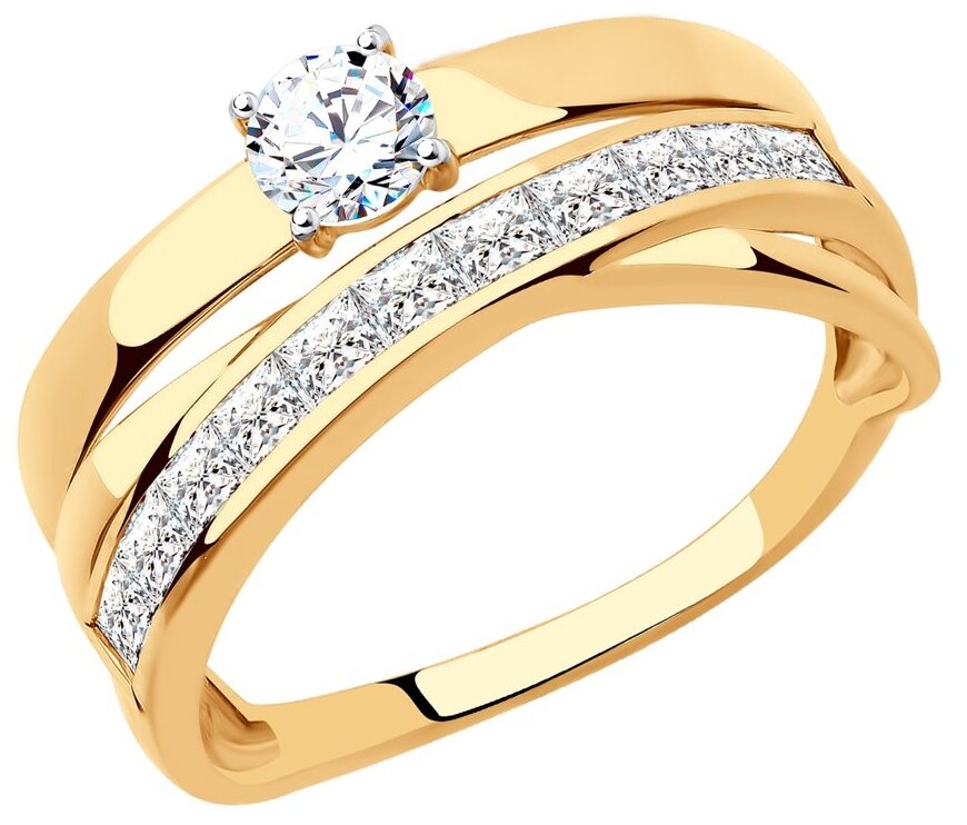 Кольцо, красное золото, 585 проба, фианит