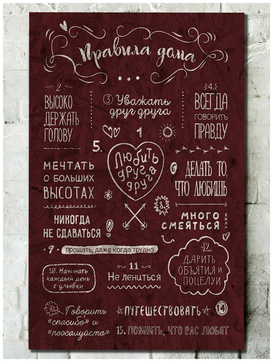 Картина интерьерная на рельефной доске Правила дома (постер) - 558