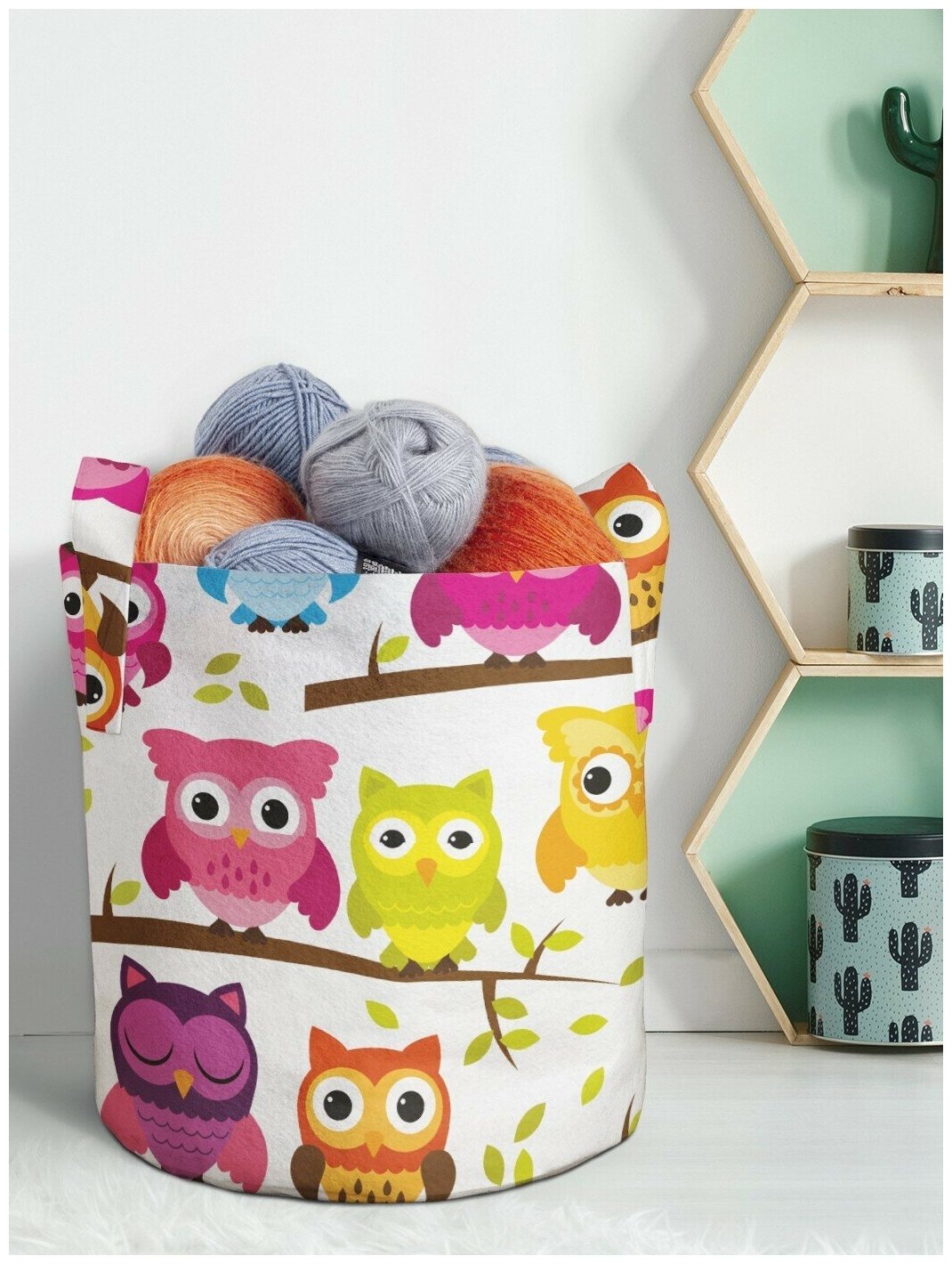 Декоративная корзина из войлока "Совиное представление" 19 л, , JoyArty