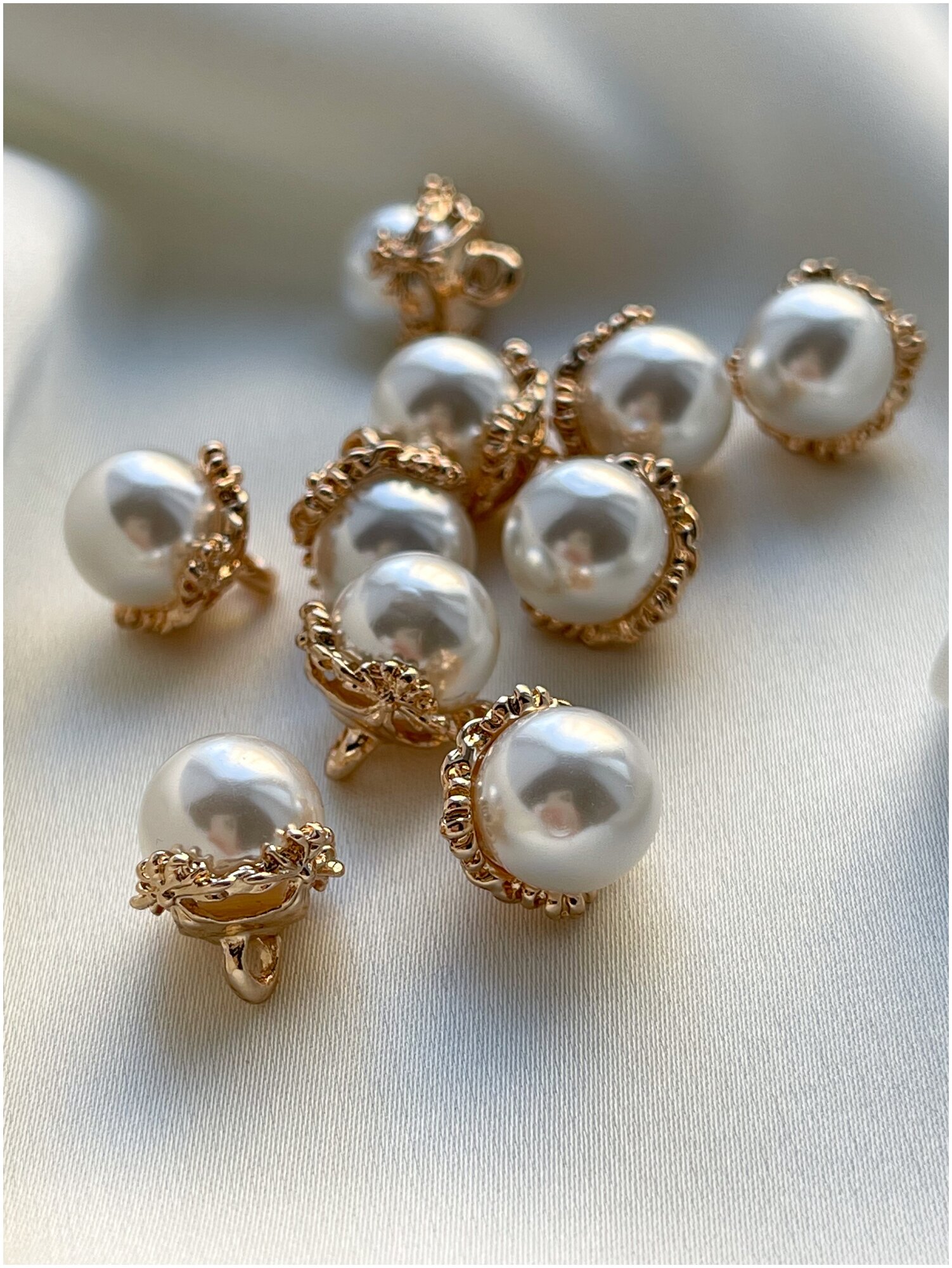 Пуговицы жемчуг в золоте 10 мм, 10 штук