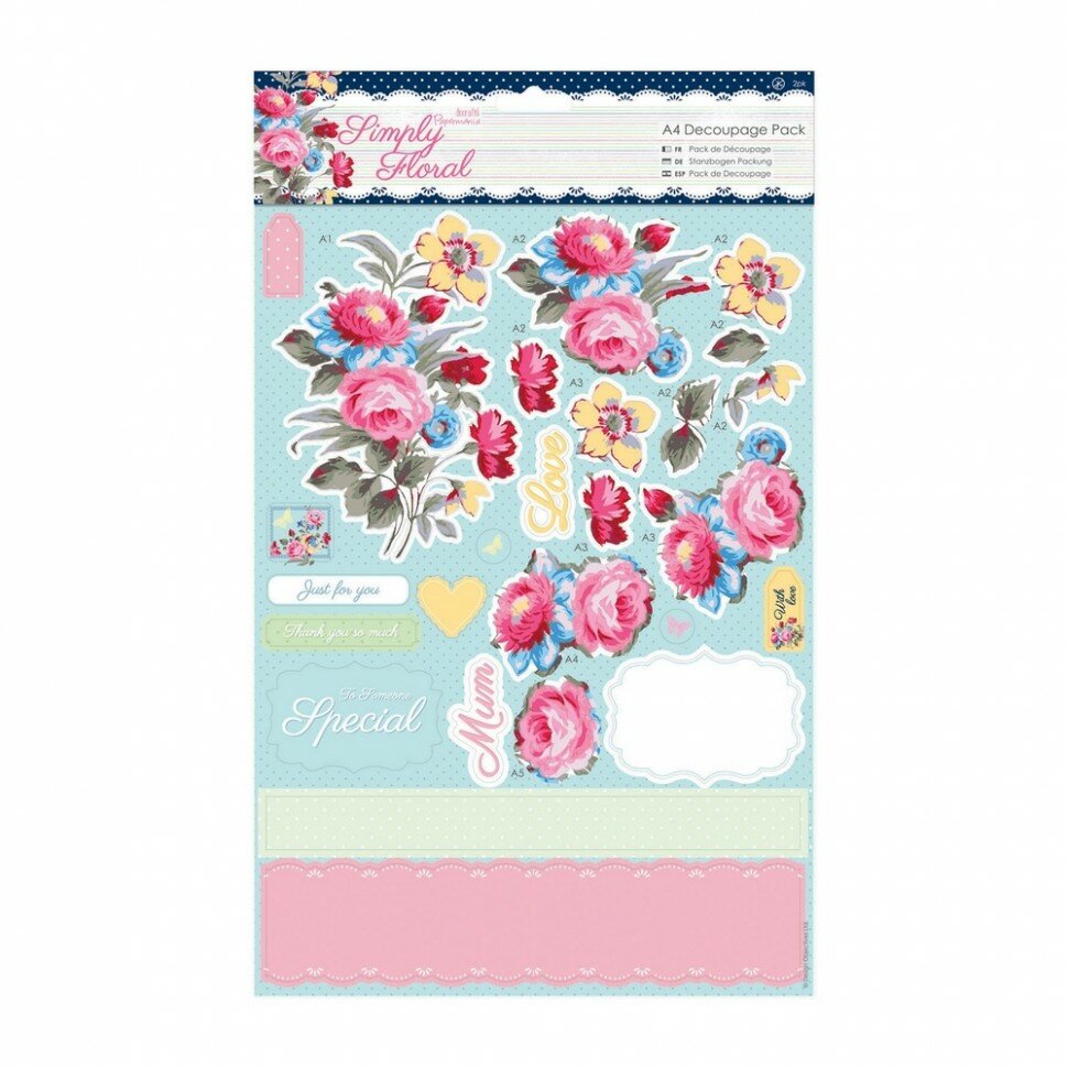 #PMA169120 Набор бумаги с высечкой "Пастельные цветы" Simply Floral 21 x 29.7 см Docrafts 1 лист