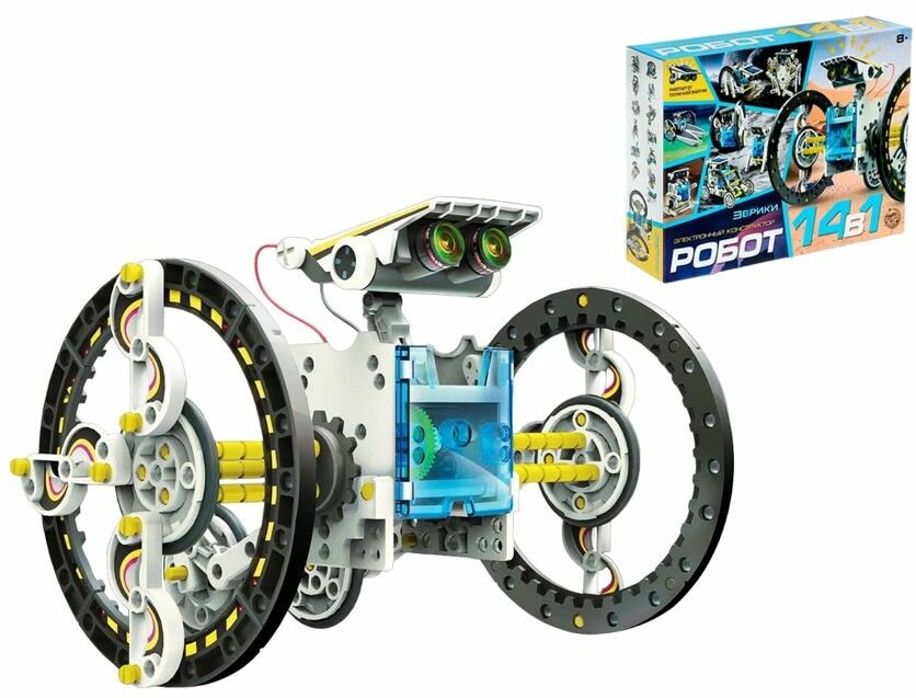 Игровой набор для опытов "Робот", электронный конструктор для мальчиков, собери сам, изучай основы электроники и робототехники, 14 в 1, работает от солнечной батареи. Товар уцененный