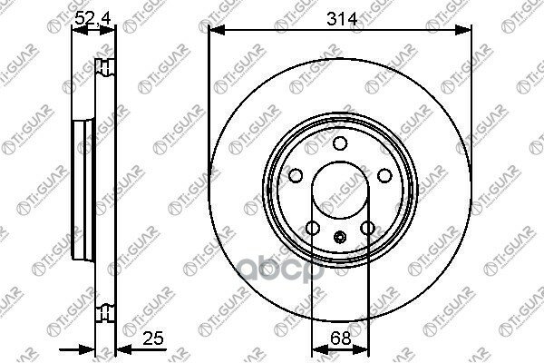 Диск тормозной /передний /TI-GUAR для AUDI A4, S4 2007-2014; AUDI A5, S5 2007-; 314/25мм; TG-8W0615301G; 0986479467 09A82010 0.